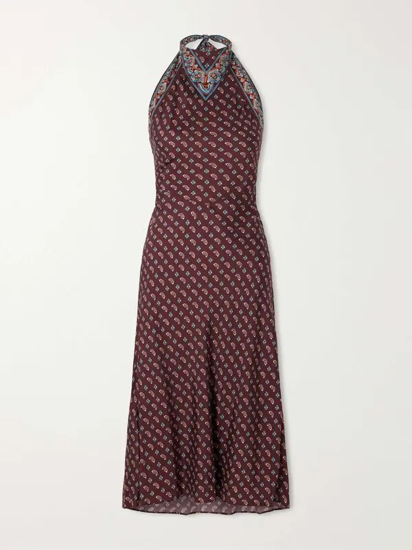 DÔEN Zilda Printed Halterneck Silk-blend Midi Dress - Multi