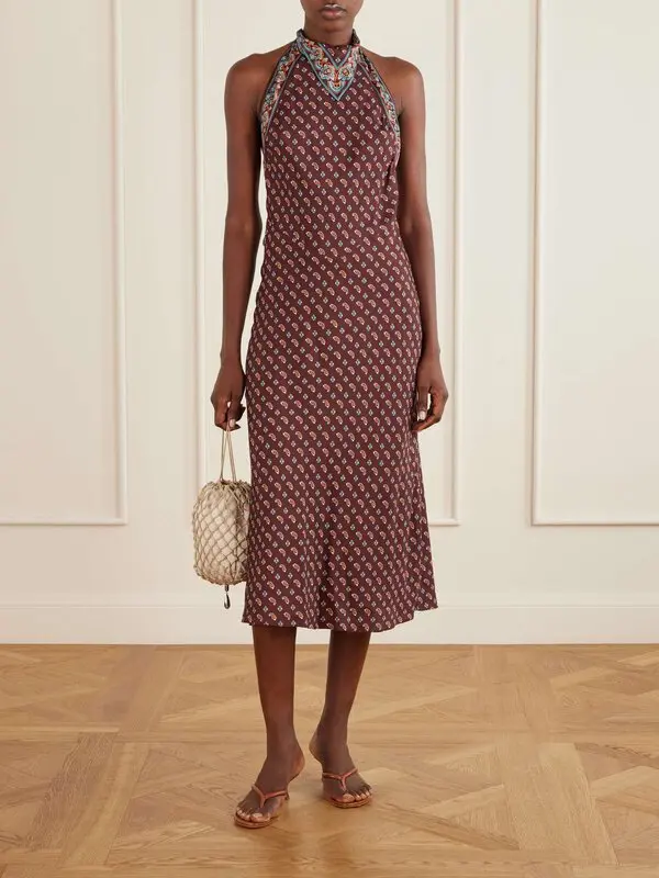 DÔEN Zilda Printed Halterneck Silk-blend Midi Dress - Multi