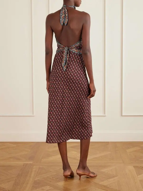 DÔEN Zilda Printed Halterneck Silk-blend Midi Dress - Multi