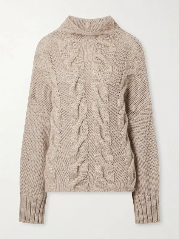 Khaite Nico Cable-knit Cashmere, Mohair And Silk-blend Turtleneck Sweater - Neutrals