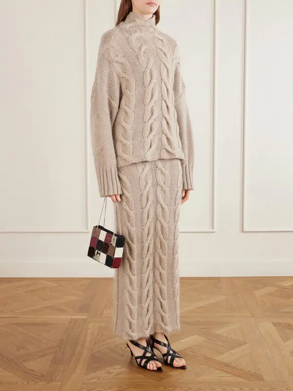 Khaite Nico Cable-knit Cashmere, Mohair And Silk-blend Turtleneck Sweater - Neutrals