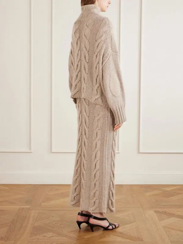 Khaite Nico Cable-knit Cashmere, Mohair And Silk-blend Turtleneck Sweater - Neutrals