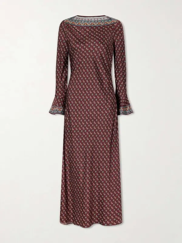DÔEN Davina Printed Silk-blend Satin Maxi Dress