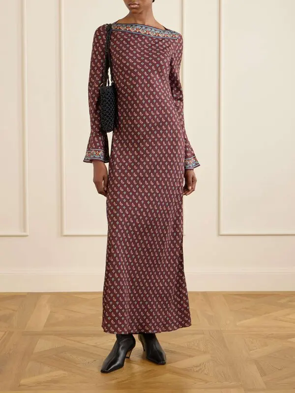 DÔEN Davina Printed Silk-blend Satin Maxi Dress