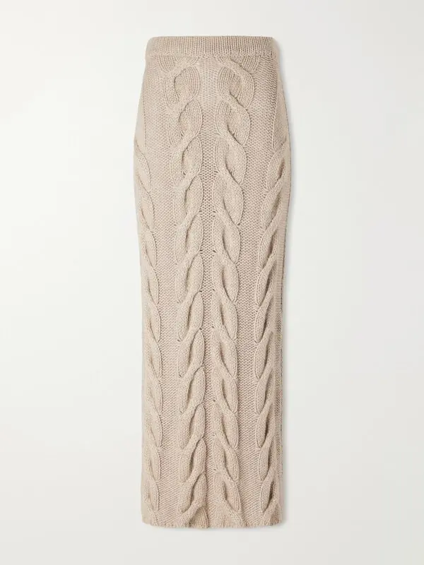 Khaite Ziva Cable-knit Cashmere, Mohair And Silk-blend Midi Skirt - Neutrals