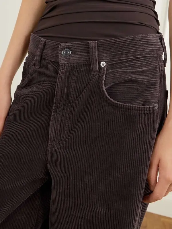 AGOLDE Low Curve Cotton-corduroy Mid-rise Wide-leg Pants - Chocolate