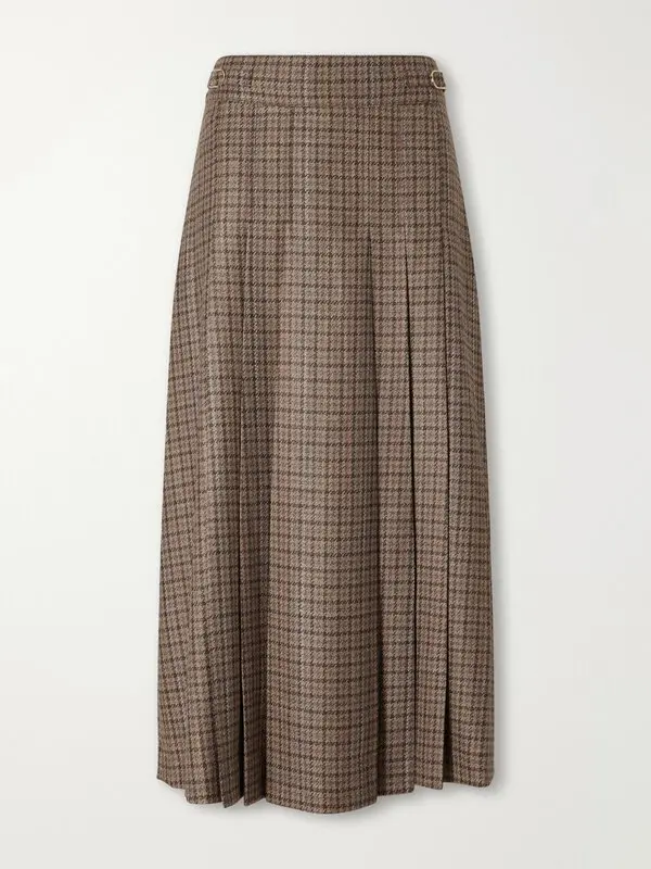 Gabriela Hearst Wesley Pleated Houndstooth Wool And Cashmere-blend Twill Midi Skirt