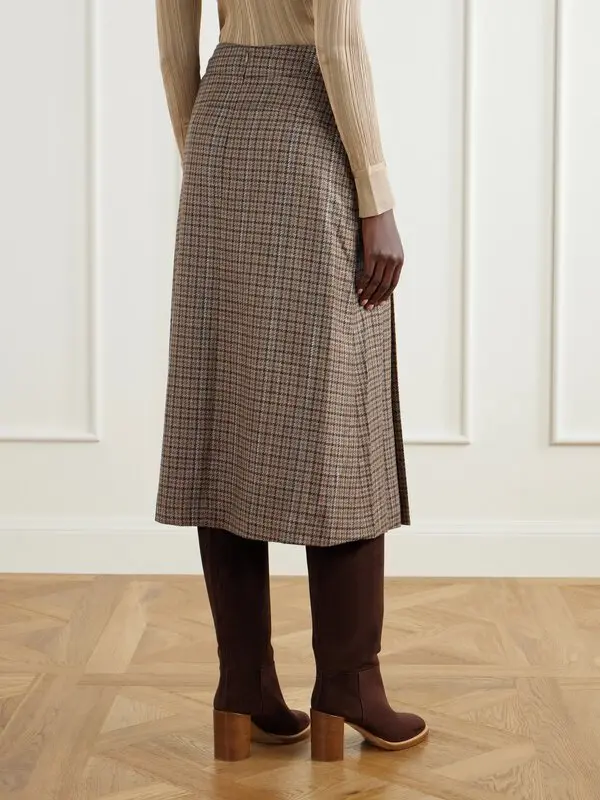 Gabriela Hearst Wesley Pleated Houndstooth Wool And Cashmere-blend Twill Midi Skirt