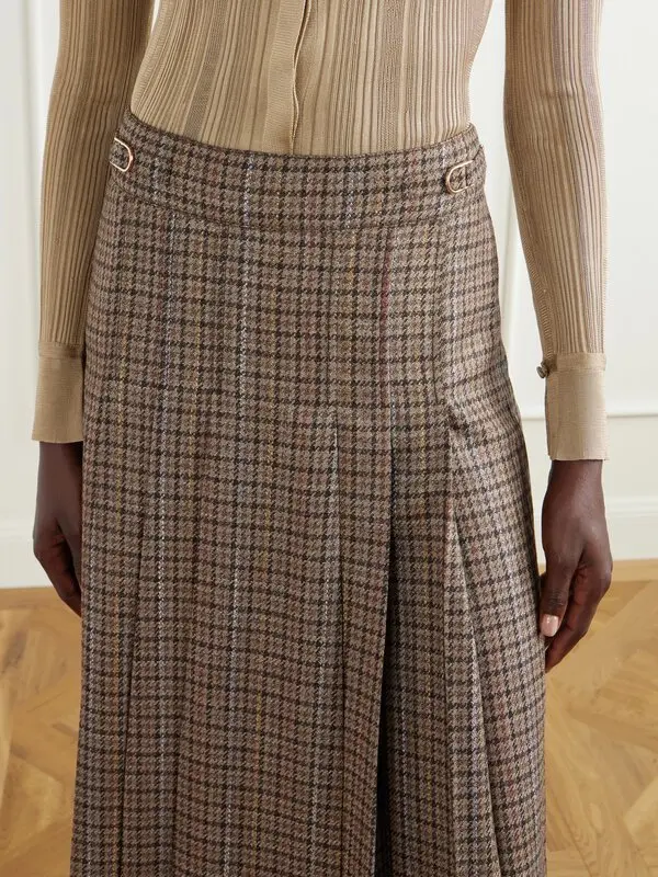 Gabriela Hearst Wesley Pleated Houndstooth Wool And Cashmere-blend Twill Midi Skirt
