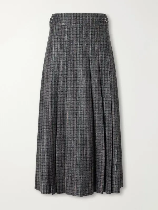 Gabriela Hearst Wesley Pleated Houndstooth Wool And Cashmere-blend Midi Skirt