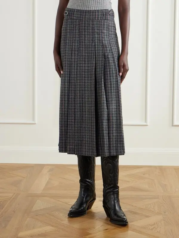 Gabriela Hearst Wesley Pleated Houndstooth Wool And Cashmere-blend Midi Skirt