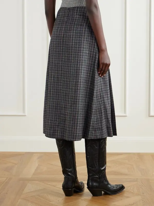 Gabriela Hearst Wesley Pleated Houndstooth Wool And Cashmere-blend Midi Skirt