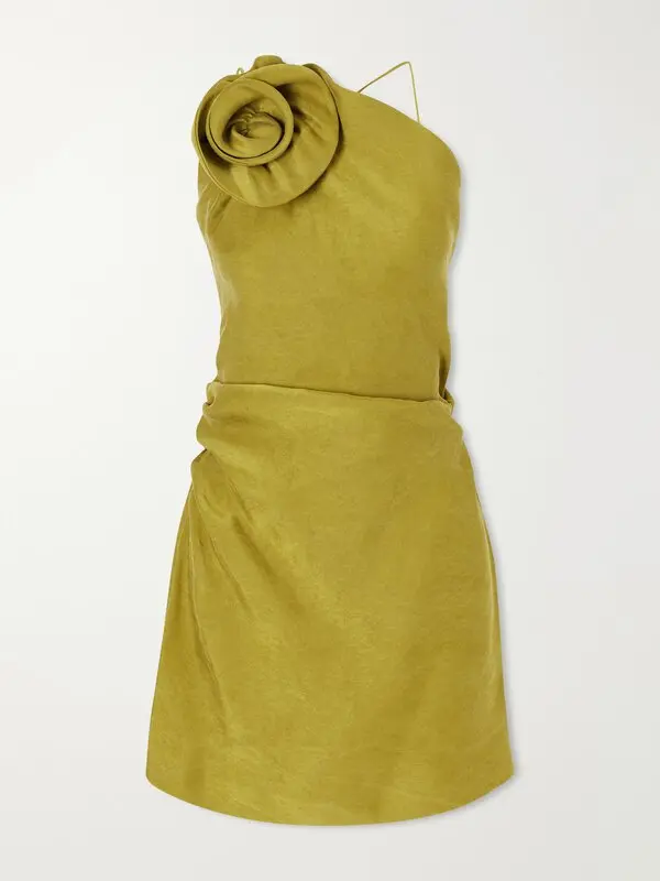 Magda Butrym Appliquéd Gathered Silk-twill Halterneck Mini Dress