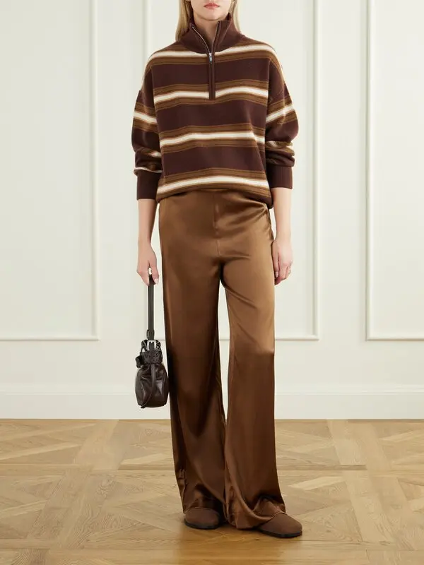 Staud Stroll Silk-blend Wide-leg Pants - Brown