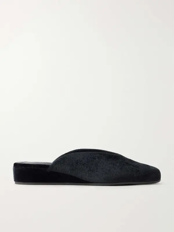 ANCIENT GREEK SANDALS Velvet Wedge Mules - Black