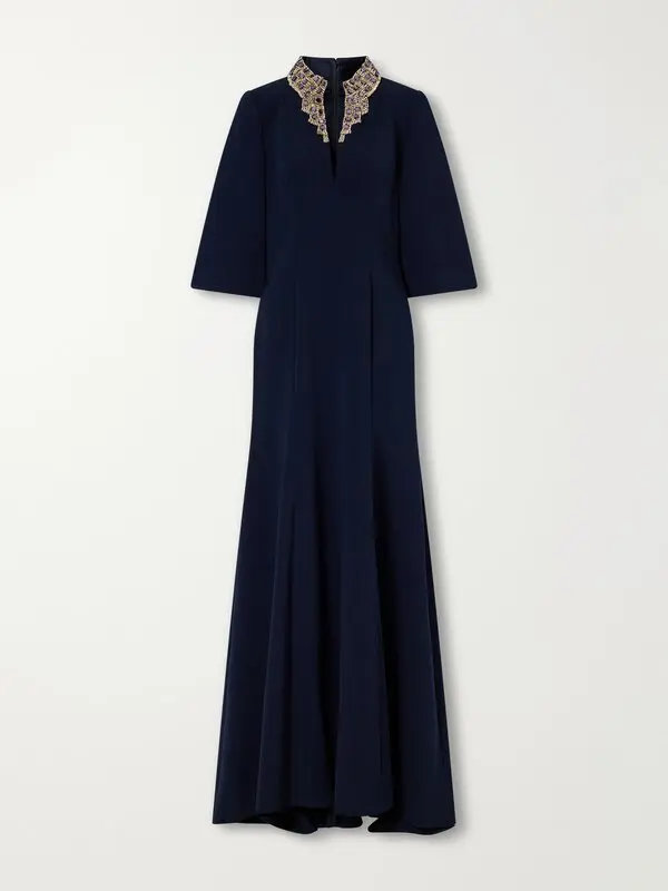 Jenny Packham Nyota Crystal-embellished Crepe Gown - Blue