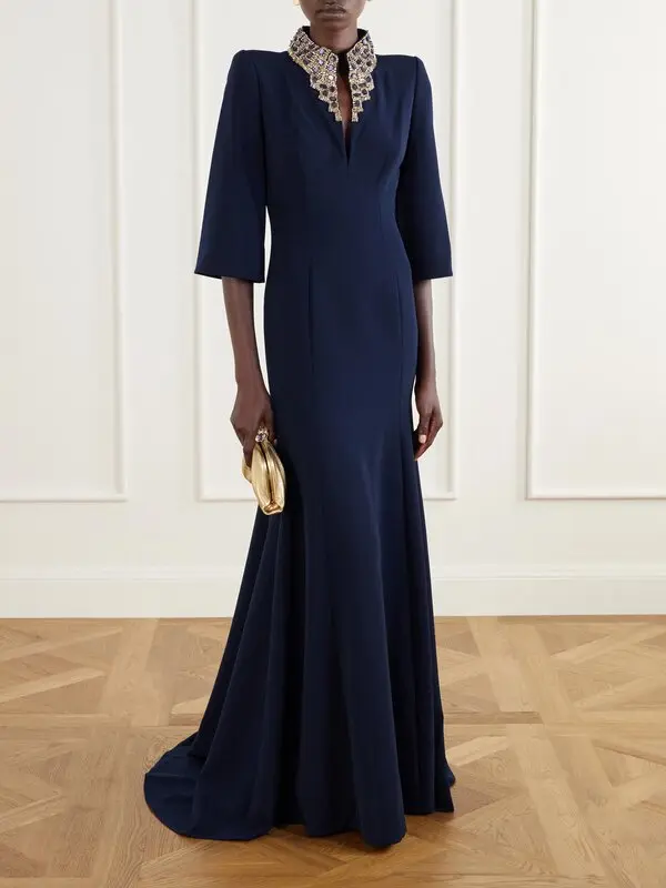 Jenny Packham Nyota Crystal-embellished Crepe Gown - Blue