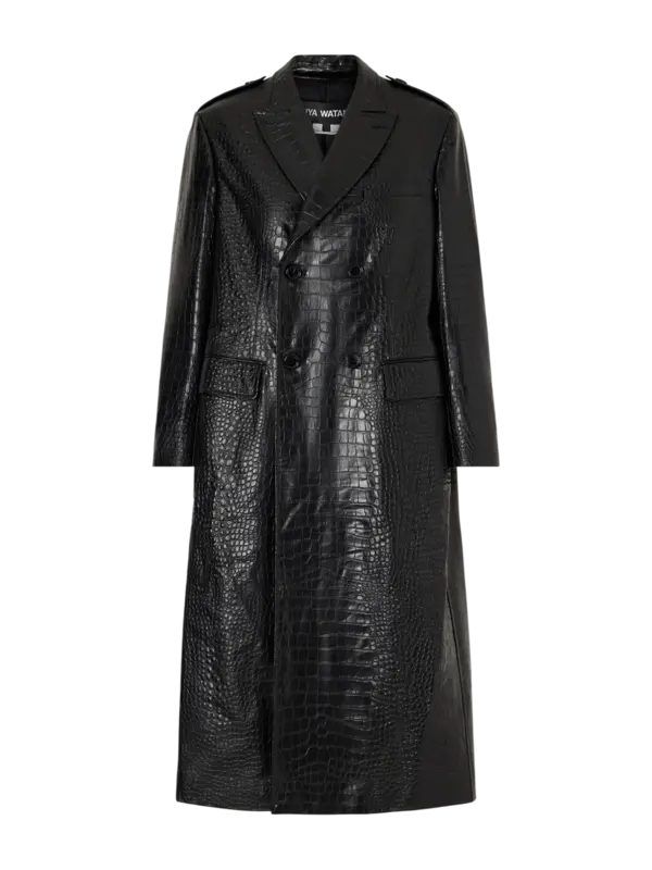Junya Watanabe Croc-effect Material Double-breasted Coat - Black