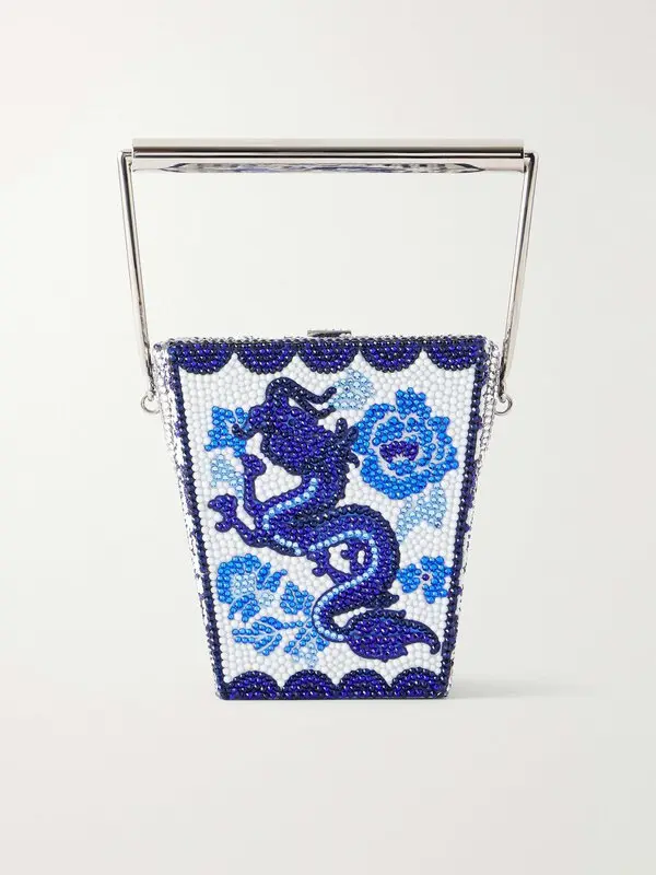 Judith Leiber Dragon Take Away Box Crystal-embellished Silver-tone Clutch