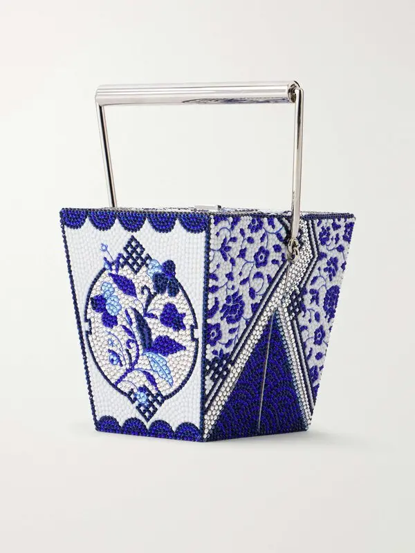 Judith Leiber Dragon Take Away Box Crystal-embellished Silver-tone Clutch