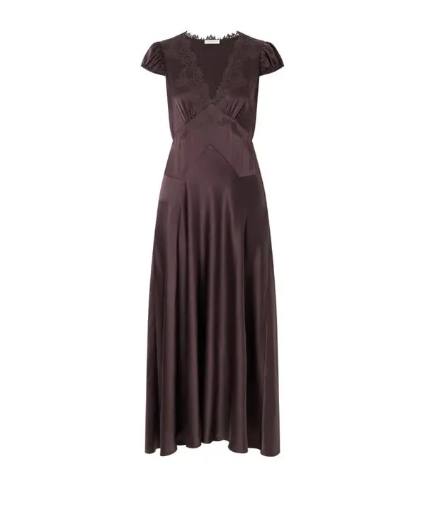 DÔEN Coraline Lace-trimmed Silk-satin Midi Dress - Brown