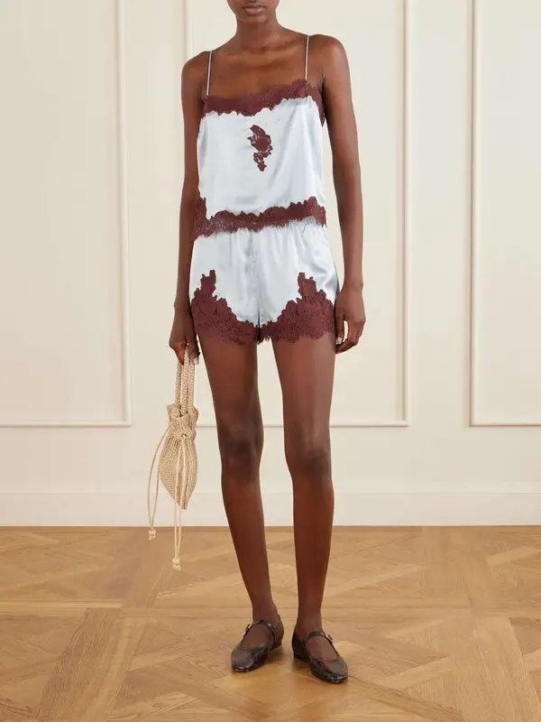 DÔEN Iona Lace-trimmed Silk Shorts