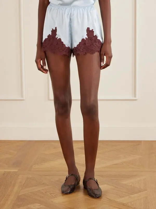 DÔEN Iona Lace-trimmed Silk Shorts - Blue