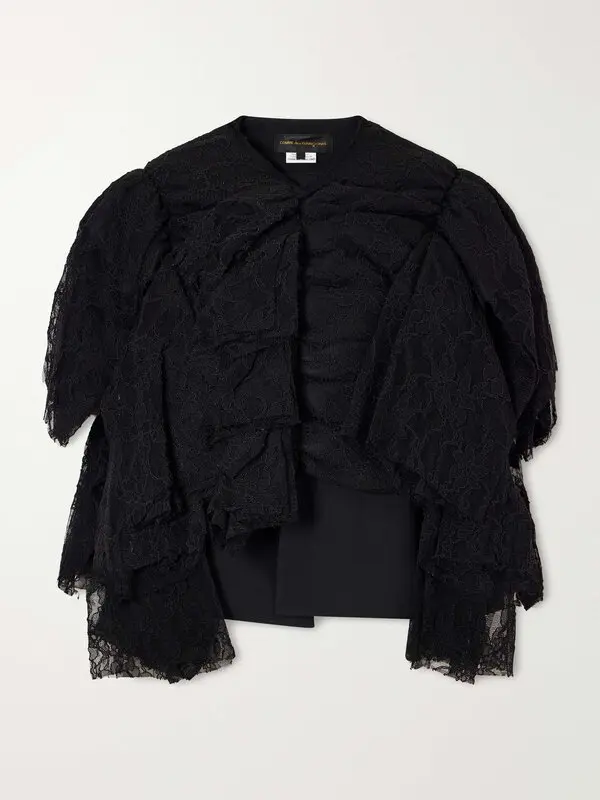 Comme Des Garçons Ruffled Lace And Silk-blend Georgette Top