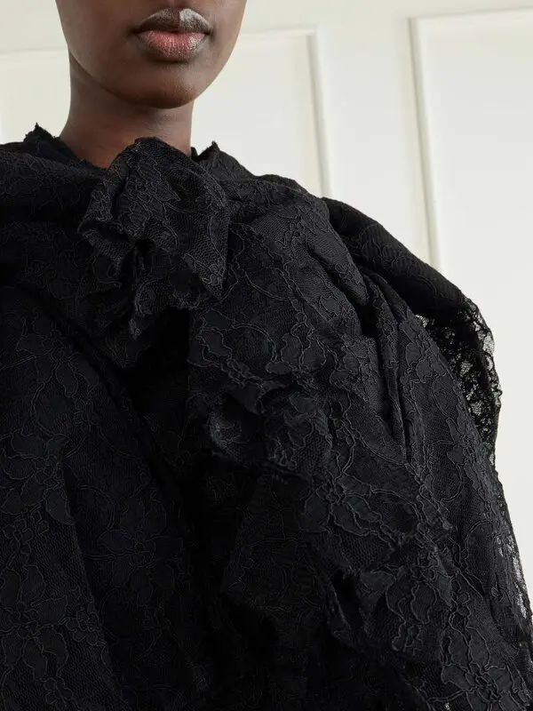 Comme Des Garçons Ruffled Lace And Silk-blend Georgette Top