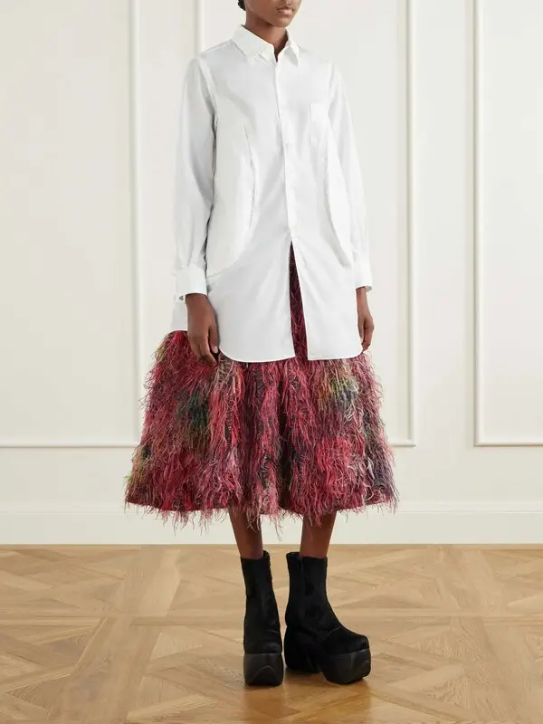 Comme Des Garçons Textured Fringed Midi Skirt