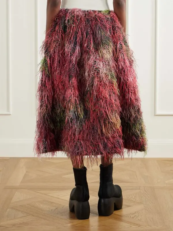 Comme Des Garçons Textured Fringed Midi Skirt