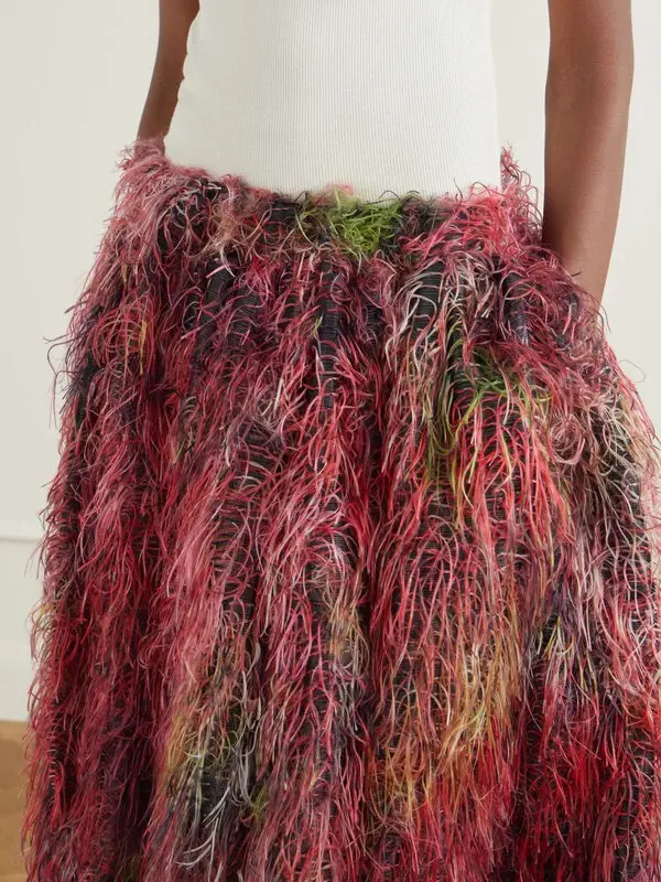 Comme Des Garçons Textured Fringed Midi Skirt
