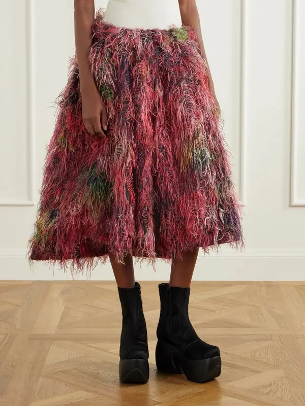 Comme Des Garçons Textured Fringed Midi Skirt