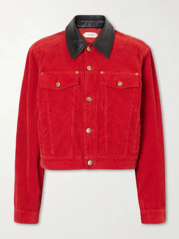 Versace Cotton-velvet Leather-trimmed Jacket - Red