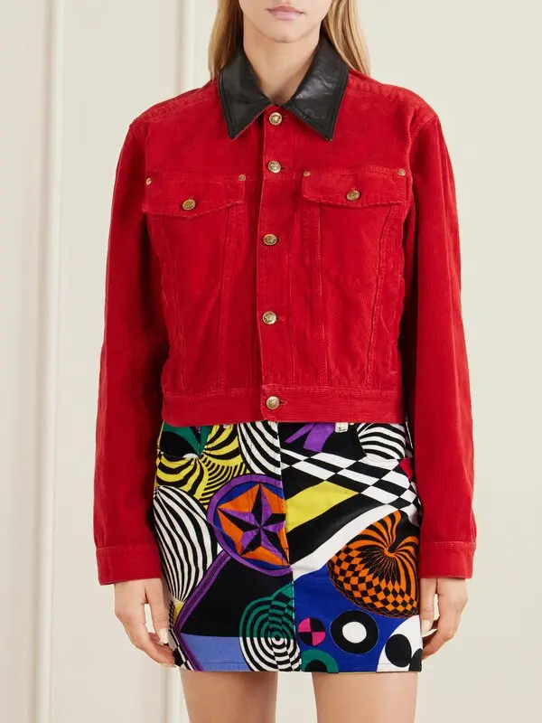 Versace Cotton-velvet Leather-trimmed Jacket - Red