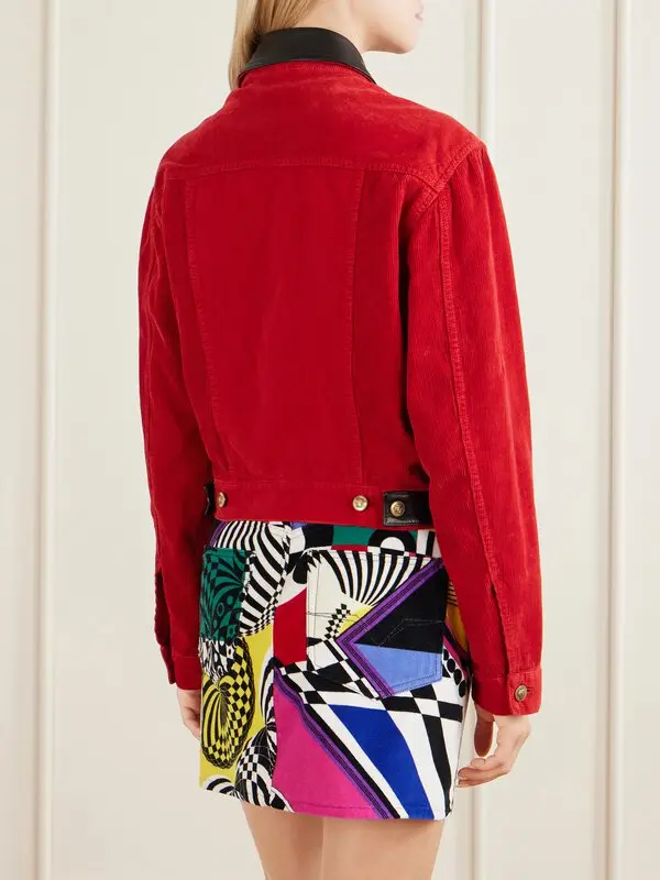 Versace Cotton-velvet Leather-trimmed Jacket - Red
