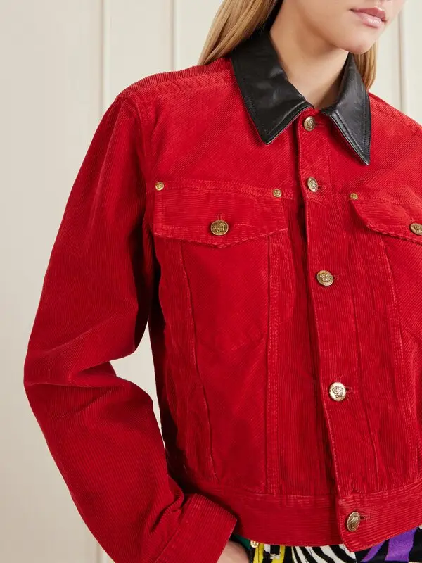 Versace Cotton-velvet Leather-trimmed Jacket - Red