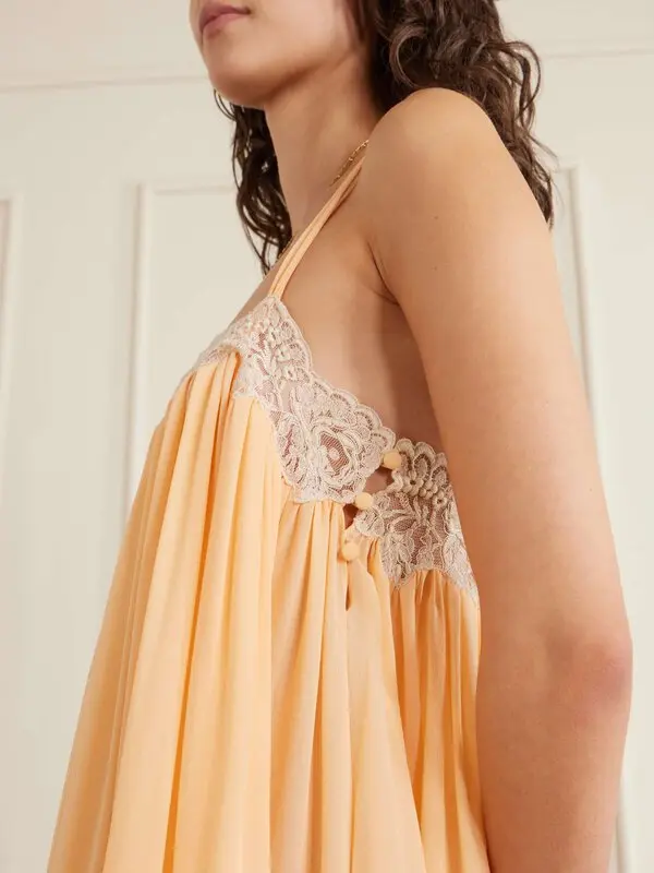 Chloé Pleated Lace-trimmed Silk-georgette Mini Dress