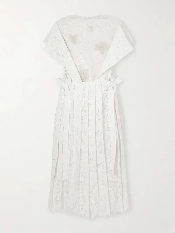 Simone Rocha Embellished Pleated Lace Midi Dress