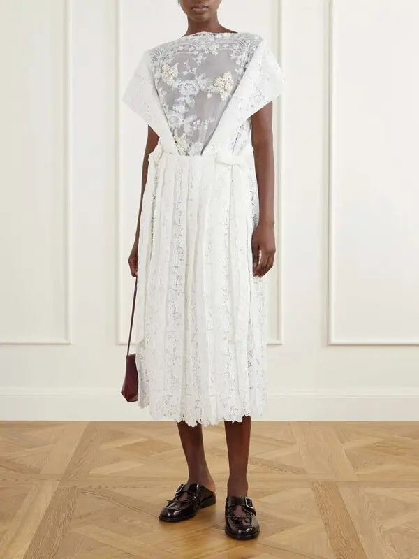 Simone Rocha Embellished Pleated Lace Midi Dress