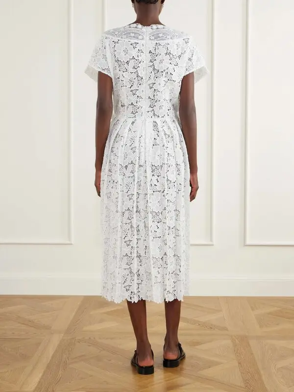 Simone Rocha Embellished Pleated Lace Midi Dress