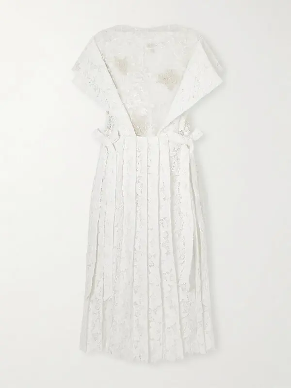 Simone Rocha Embellished Pleated Lace Midi Dress