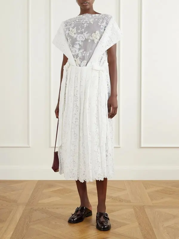 Simone Rocha Embellished Pleated Lace Midi Dress
