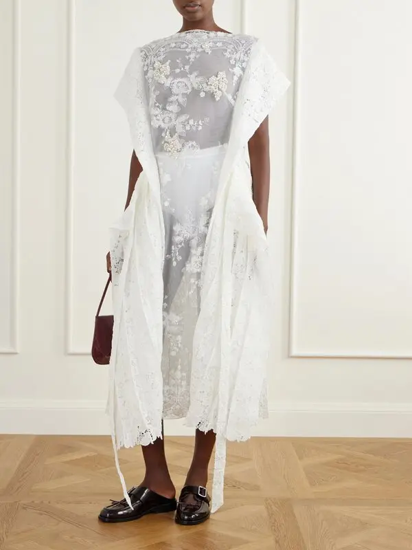 Simone Rocha Embellished Pleated Lace Midi Dress