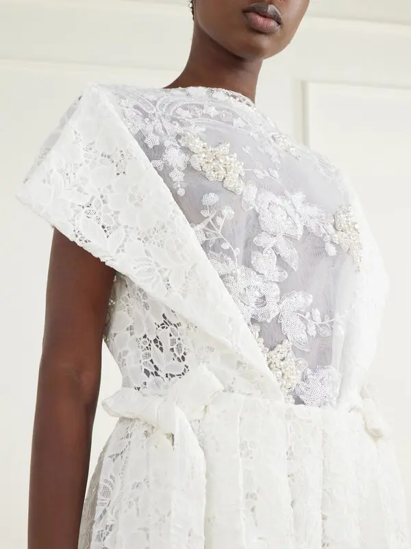 Simone Rocha Embellished Pleated Lace Midi Dress