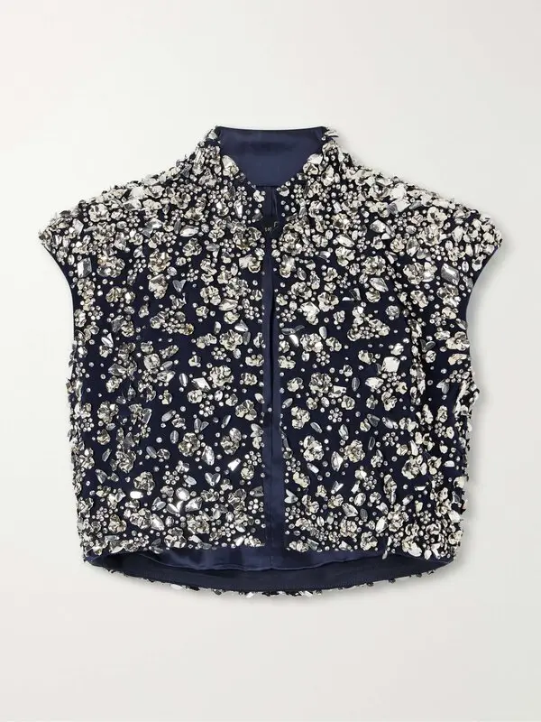Jenny Packham Super Moon Crystal-embellished Crepe Evening Jacket