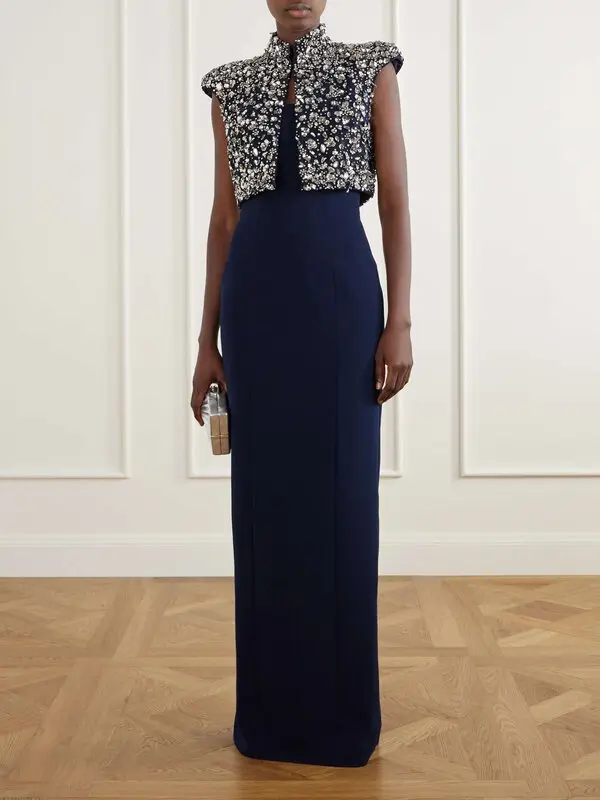 Jenny Packham Super Moon Crystal-embellished Crepe Evening Jacket