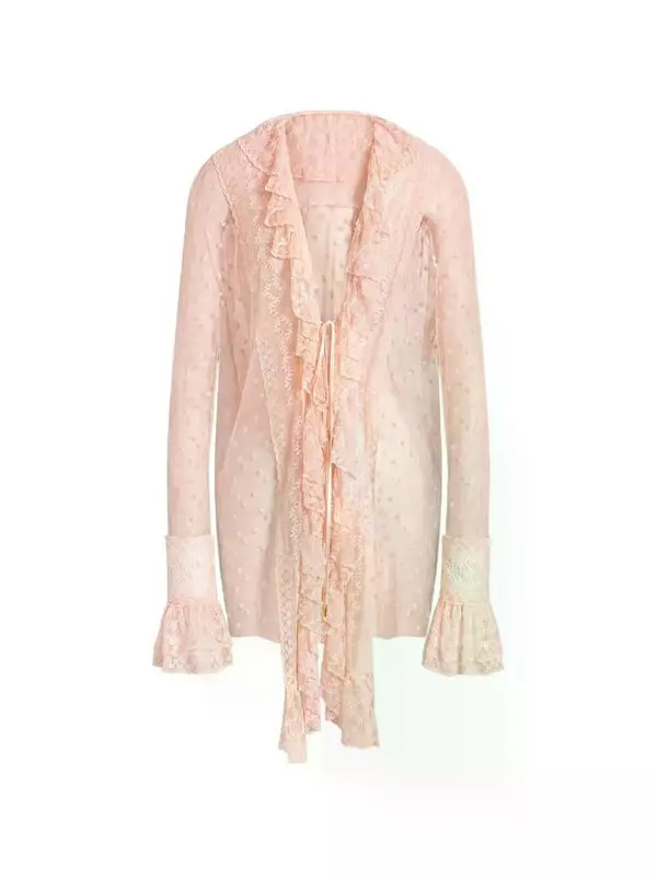 Alberta Ferretti Lunar Ruffled Lace Blouse - Pink