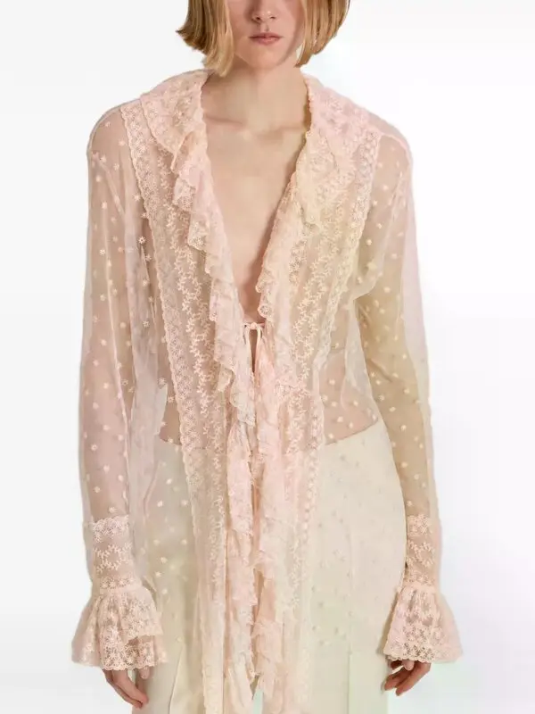 Alberta Ferretti Lunar Ruffled Lace Blouse - Pink