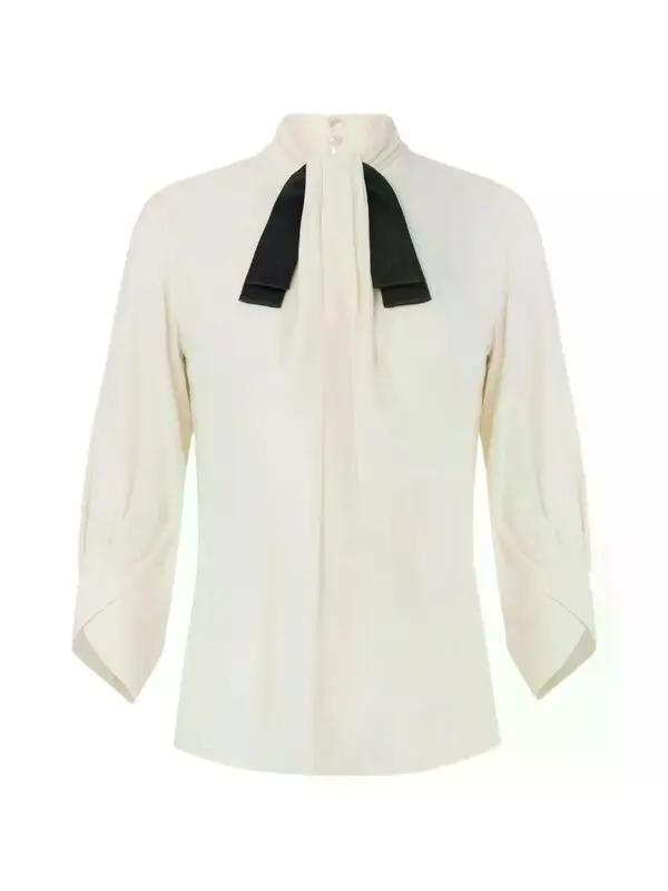 Elisabetta Franchi Blouse In Georgette Fabric With Bow-tie - Neutrals